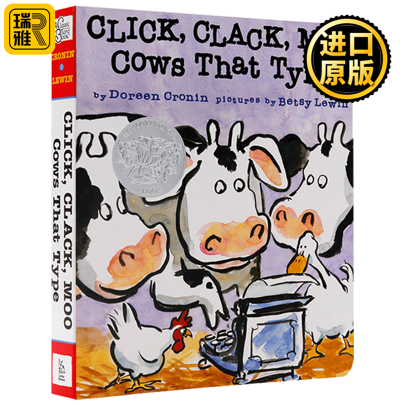 英文原版 Click Clack Moo Cows That Type 英语绘本 咔嗒 咔嗒 哞 英文 英语绘本纸板 廖彩杏书单有声单 亲子图Doreen Cronin英文版进口原版书籍