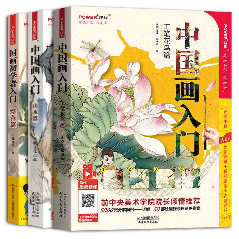 同步视频 国画初学者入门 写意工笔花鸟山水 三册套装国画教程书 工笔画国画书 临摹画册中国水墨画入门教材