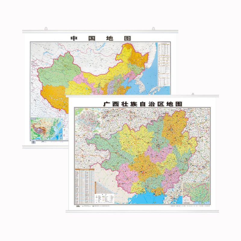 2023年中国地图挂图+分省地图 政区图 约1.1米*0.8米 中国+广西省（挂图）