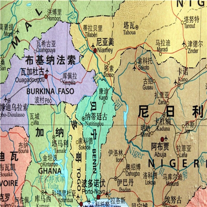 2020全新 非洲地图大张 1.17米x0.86米 国家边界港口航海线首都 地图汇集人文地理风情 交通 地形地势 国家介绍