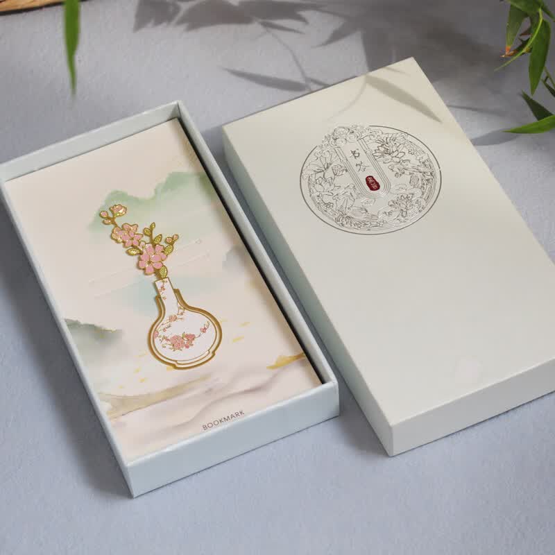 古典金属黄铜插瓶花卉书签牡丹百合康乃馨郁金香创意文艺礼品书签 樱花晴天蓝礼盒装
