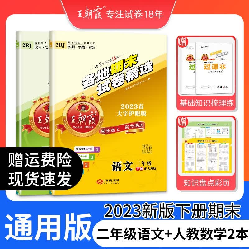 2023下册王朝霞各地期末试卷精选二年级下同步训练语文数学人教版北师版苏教版同步练习册单元检测同步训练新中小学教辅 二年级语文+数学（人教版）