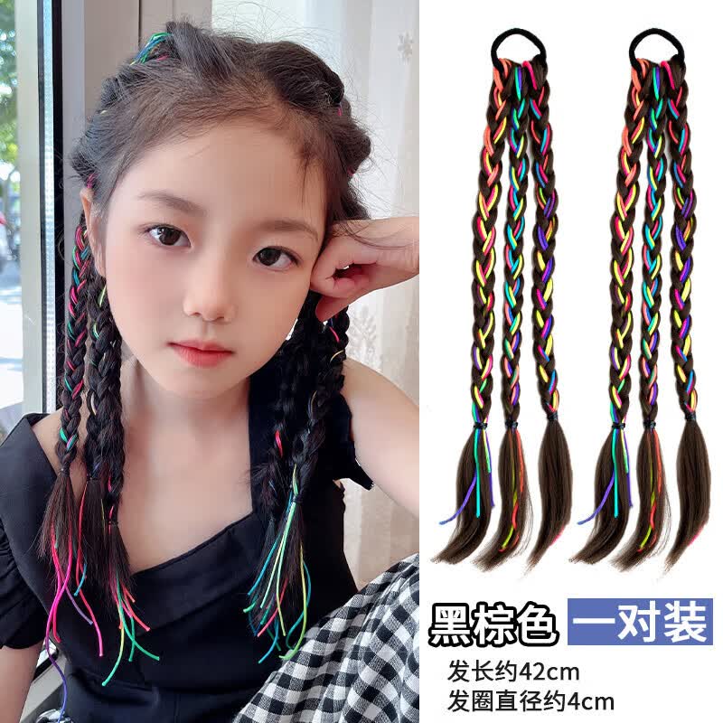 彩色拳击辫y2k千禧辣妹马尾长辫子甜酷麻花假发辫高级感彩绳皮筋 2#黑棕彩绳拳击辫1对装