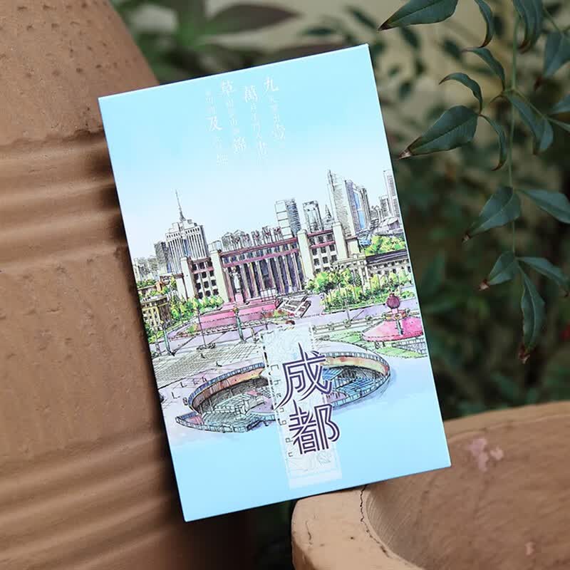 中国城市明信片风景创意文艺旅游纪念礼物大理杭苏州贵州 深灰色 手绘成都12张
