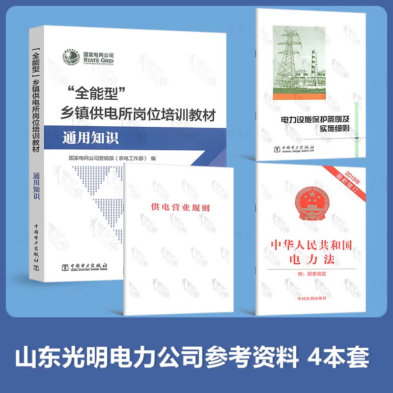 山东光明电力参考资料4本 中华人民共和国电力法+电力设施保护条例及实施细则+供电营业规则全能型乡镇供电所岗位培训教材通用知识