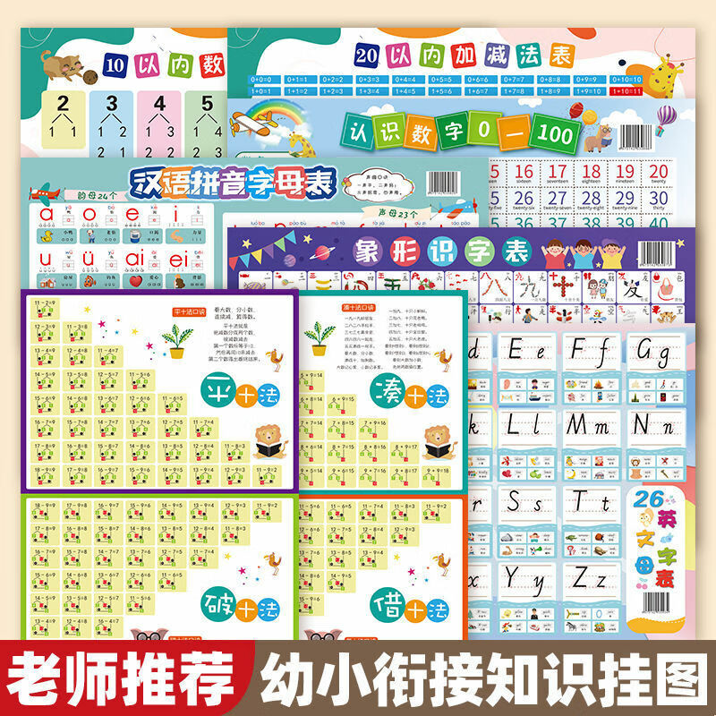 三字经完整版挂图弟子规千字文百家姓拼音识字 8张 幼小衔接套装