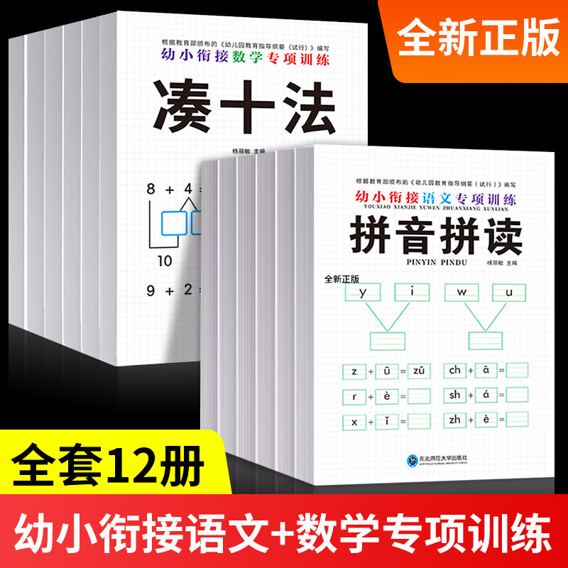 幼小衔接专项训练册 数学6册凑十法借十法 语文6册快速识字阅读理解 幼儿园升一年级数学专项练习本 幼儿早教书 幼小衔接专项12册【语文+数学】