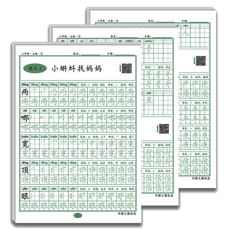 二年级上册练字帖 小学生语文二年级上册同步练字帖笔顺笔画练字纸同步课本专项练习