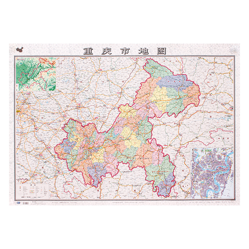 2022新版重庆市地图挂图贴图 约1.1*0.8米政区交通景点三合一 办公会议室家庭通用双面覆膜防水加厚 【贴图】无挂杆