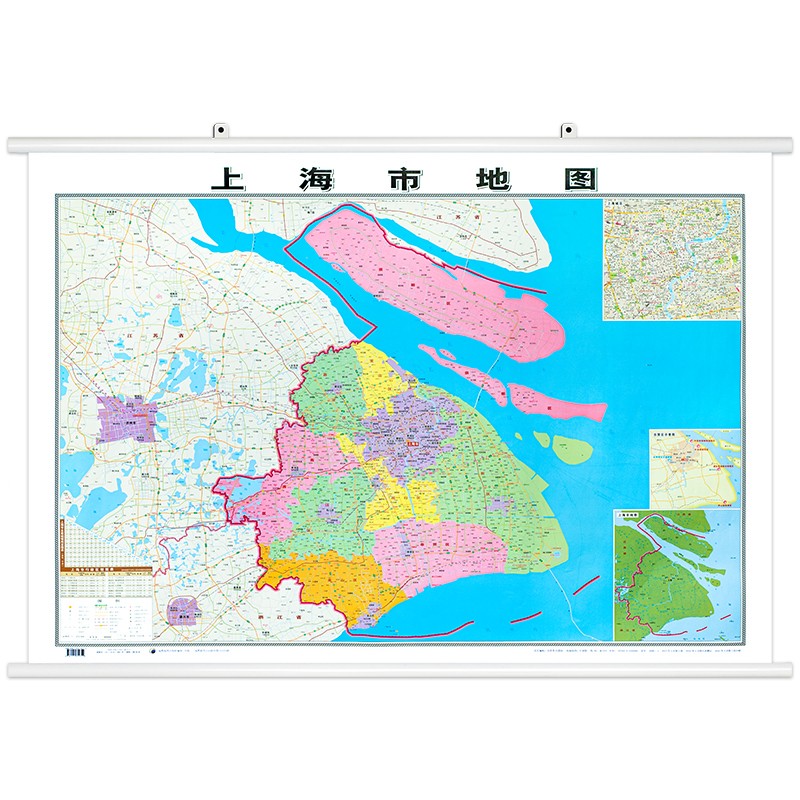 【精装版】上海市地图挂图 1.1*0.8米 双面覆膜防水挂杆 高清印刷资料更新