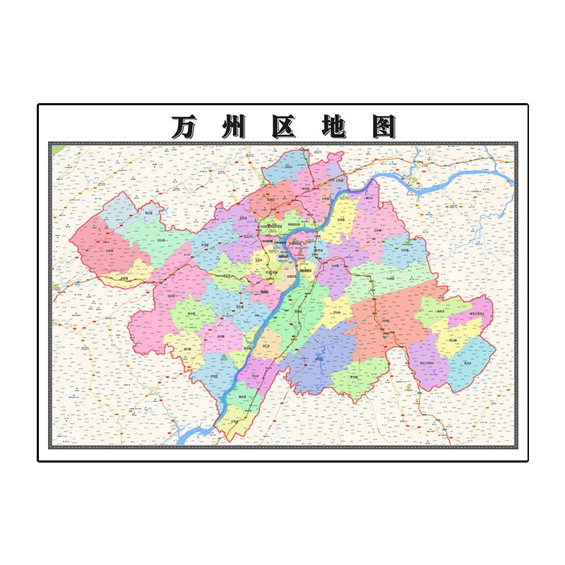 万州区地图1.1米重庆市新版防水办公室书房玄关装饰画餐厅贴画 不覆膜