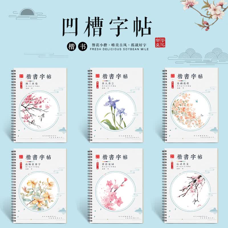 张颢簪花小楷凹槽字帖男女生漂亮字体楷书练字神器大学生钢笔练字 6本凹槽[簪花小楷]送10笔芯1
