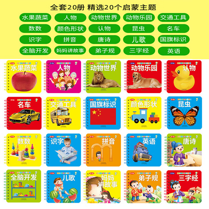 早教认知卡片撕不烂翻翻书0-1-2-3岁宝宝看图识字幼儿童婴儿益智4 全套20本【A款+B款】