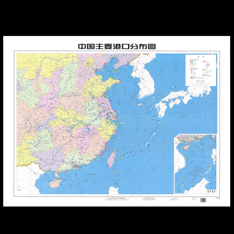 【中国港口分布图】航线海运图 航运空运 国内港口地图 中国港口分布图 150x110cm