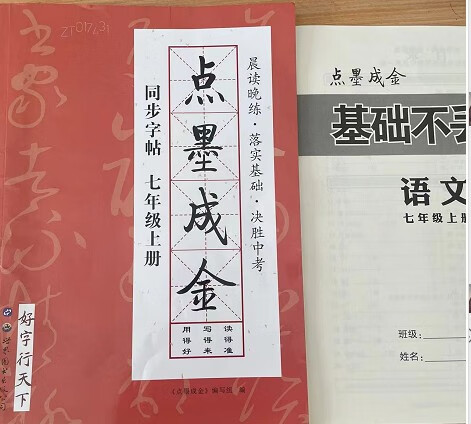 点墨成金字帖八上七年级上下册同步字帖九年级初中中考语文千字帖 七年级上册红皮