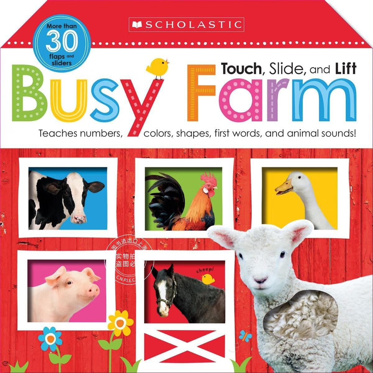 预售 Touch, Slide, and Lift Busy Farm 英语原版 学乐出品 宝宝触摸书 幼儿启蒙科普绘本 中图