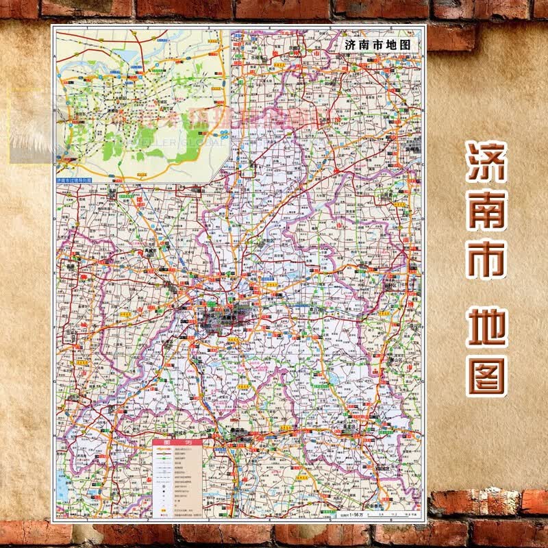 2023新款 超大巨幅 济南市墙贴 交通行政区划图 装饰画海报地图 济南市行政区划图（含交通） 油画布（有配送专业胶不伤墙）160*123（超大、