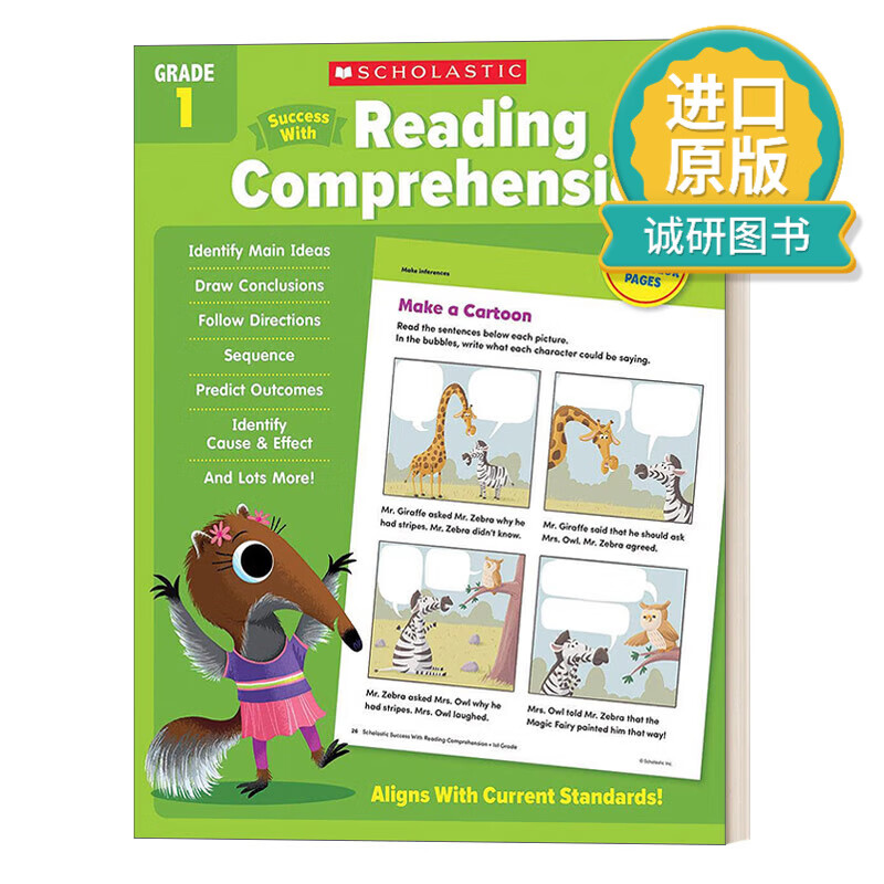 英文原版 Scholastic Success with Reading Comprehension Grade 1 学乐成功系列阅读理解练习册 一年级 进口原版图书