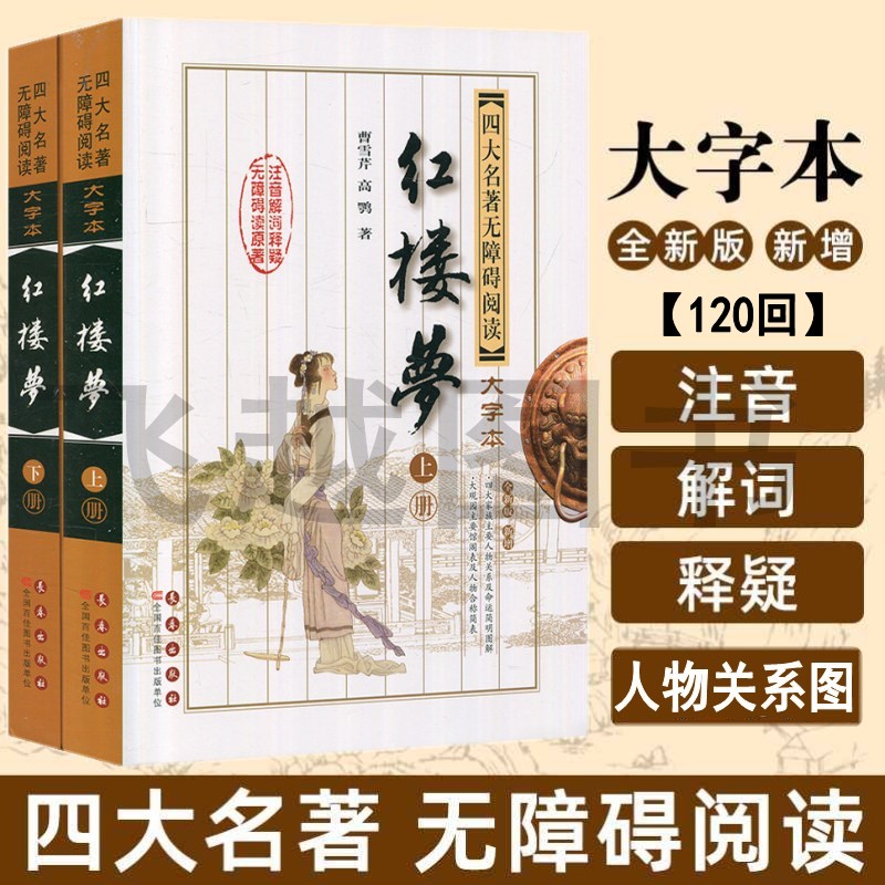 红楼梦大字本完整版上下册120回原著送人物关系图大字本四大名著白话文注音释义解词青少版老人适用大 老人适用大 老人适用大