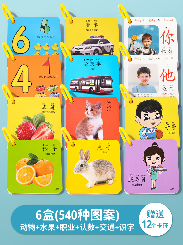 幼儿童识字动物卡片早教启蒙书认知看图识物宝宝认字数学益智玩具 绿色