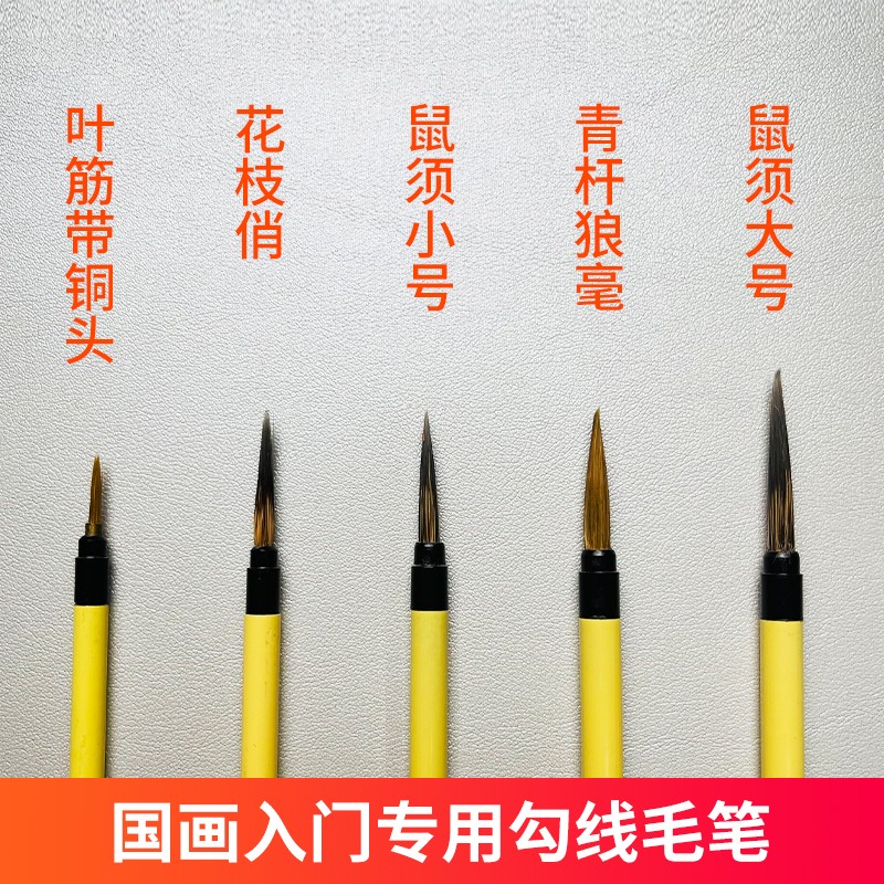 中国画白描描摹本 工笔画入门描红本 勾线笔毛笔画 人物 山水 花卉 动物 自学零基础 国画临摹画帖 线描底稿本 勾线笔（5支套装）