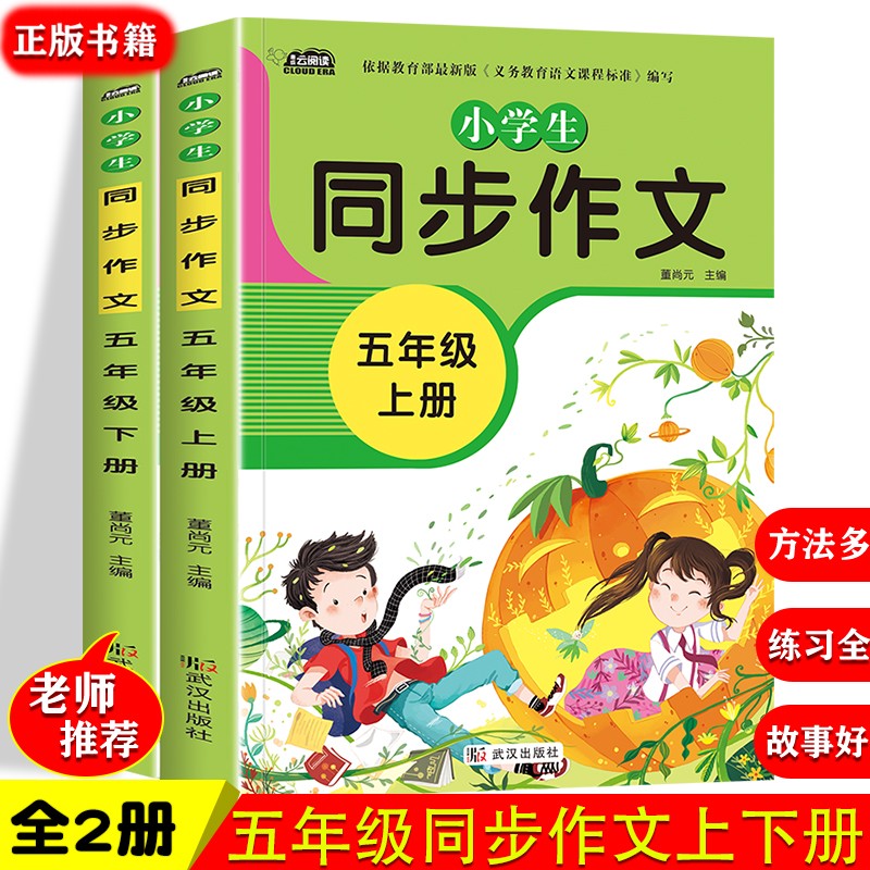 小学生同步作文五年级上册+下册 5年级上下学期语文同步教材作文起步入门阅读理解专项训练习题