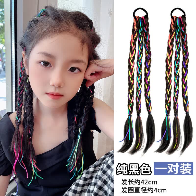 彩色拳击辫y2k千禧辣妹马尾长辫子甜酷麻花假发辫高级感彩绳皮筋 1#纯黑彩绳拳击辫1对装