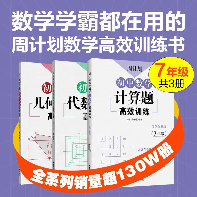周计划：初中数学计算题+几何+代数综合题高效训练(7年级)(套装共3册)(配套人教版，上下册，附答案详解，赠周计划本) epub格式下载