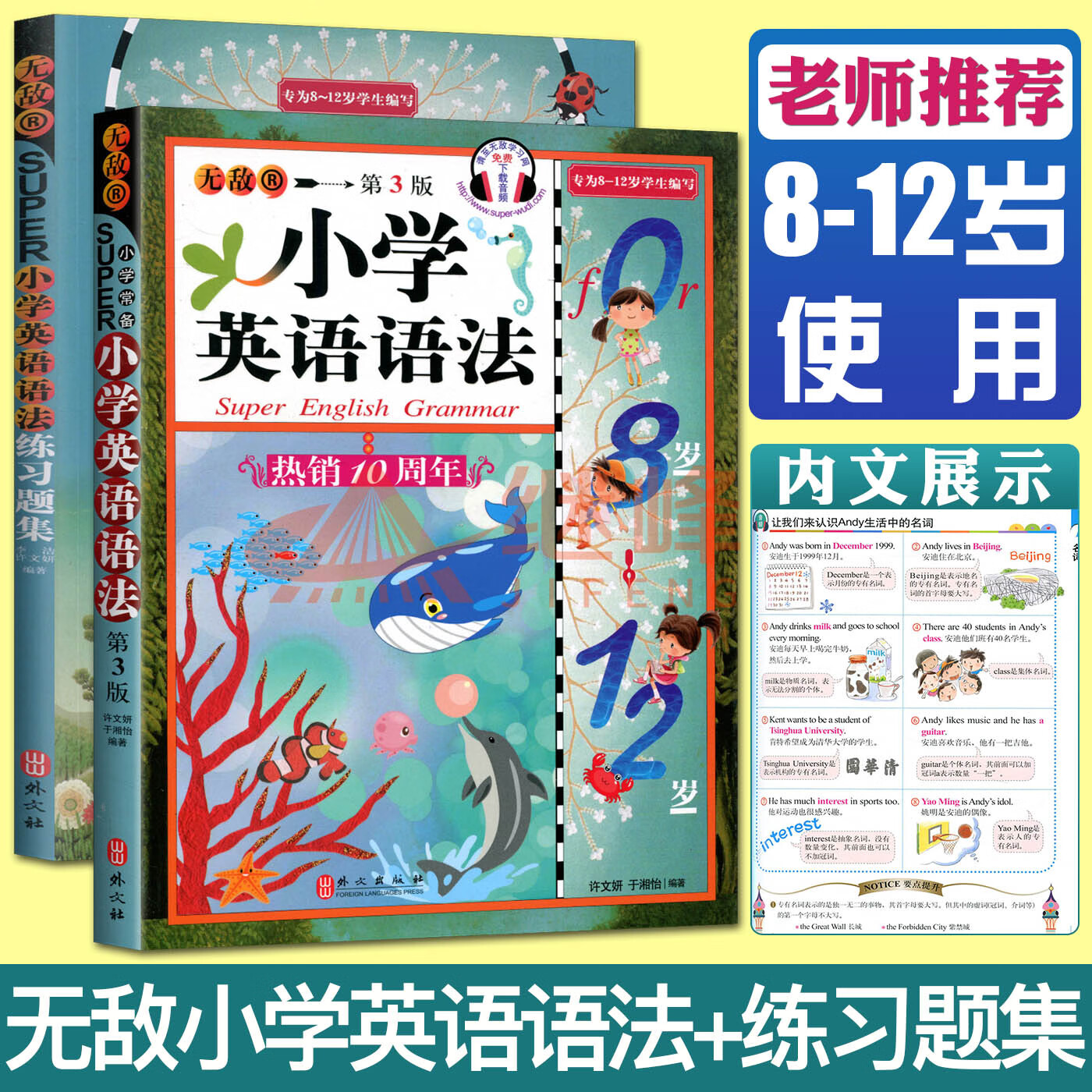 新版小学英语语法第3版珍本+练习题集全套2本 小学生英语语法全解全练 小学英语语法大全入门语法训练专练基 【小学套装两本】无敌小学英语语法+练习题集 小学通用