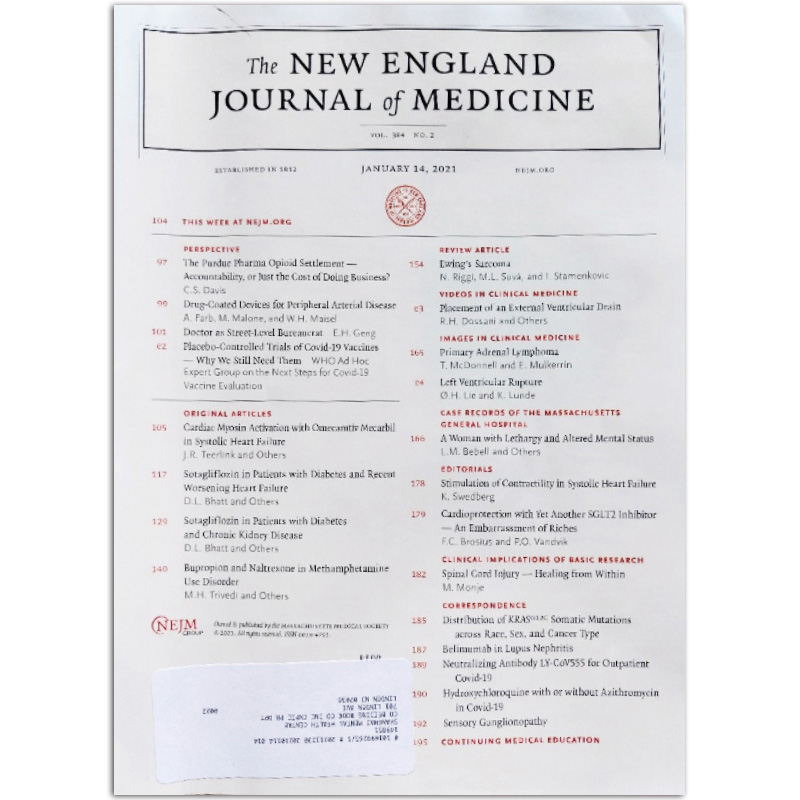 【单期可选】New England Journal of Medicine 2020/21年 新英格 2021年1月14日刊