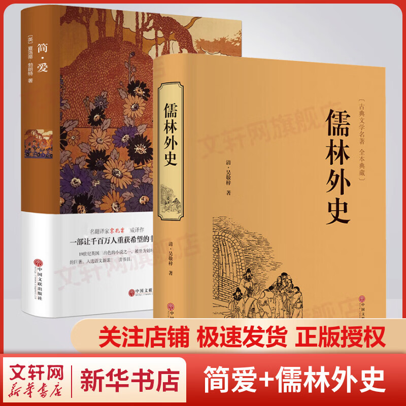 简爱书籍+儒林外史 精装全套2册 九年级下册初中生读物初三课外阅读书籍书目 图书