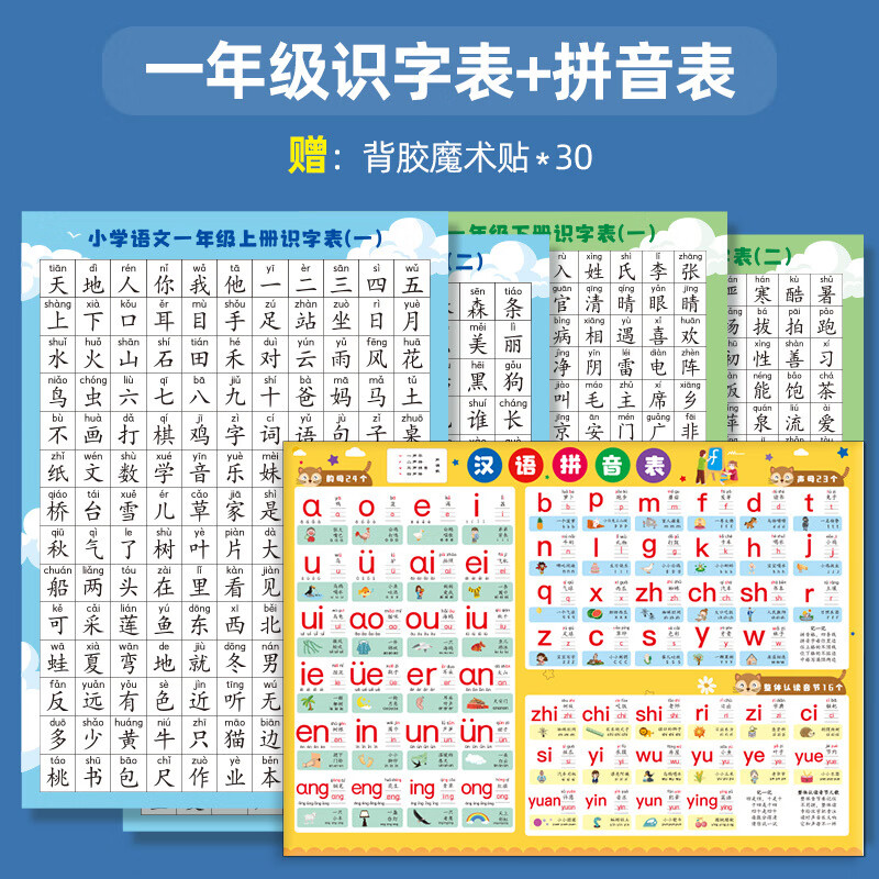生词挂图 sight words常用单词英习 5张一年级识字表+汉语拼音