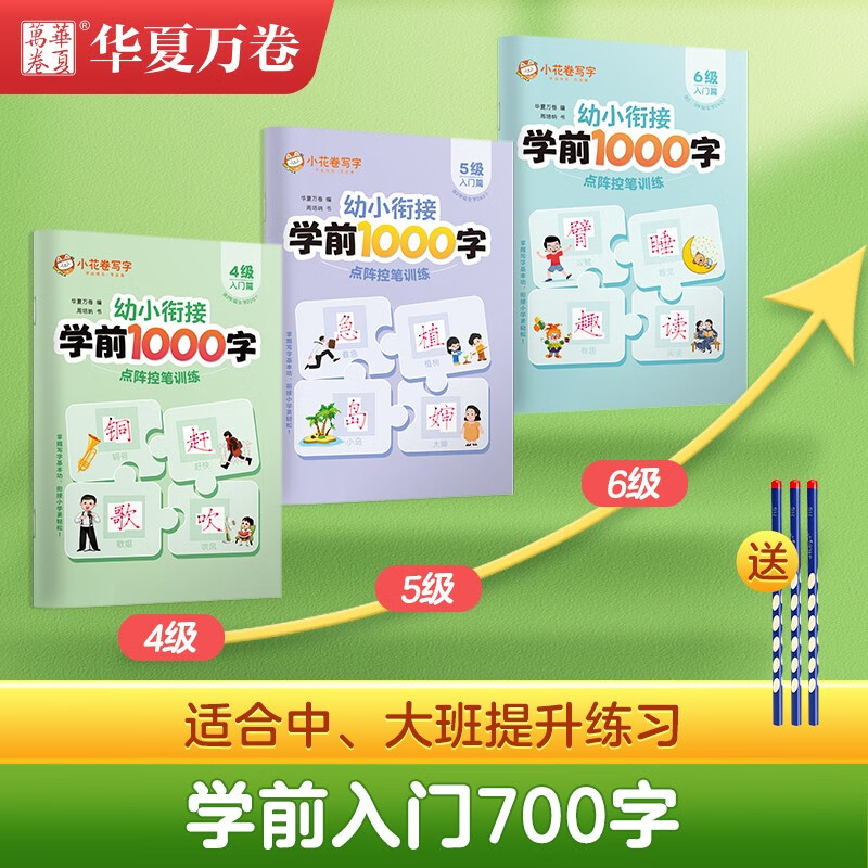 华夏万卷 学前1000字点阵控笔训练字帖4-6级入门篇 3-8岁幼小衔接幼儿园字帖儿童正楷书法笔画笔顺字帖