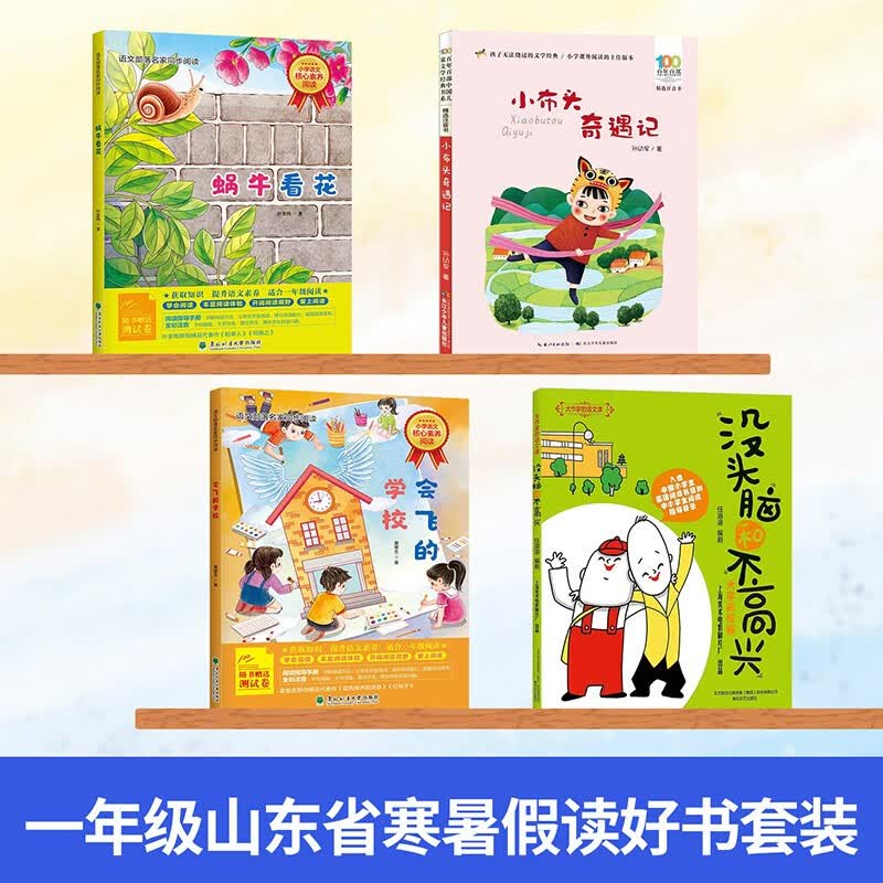 2023年山东省一年级寒暑假阅读书目 蜗牛看花小布头奇遇记会飞的学校没头脑和不高兴儿童文学注音版经典 一年级全套(4本)