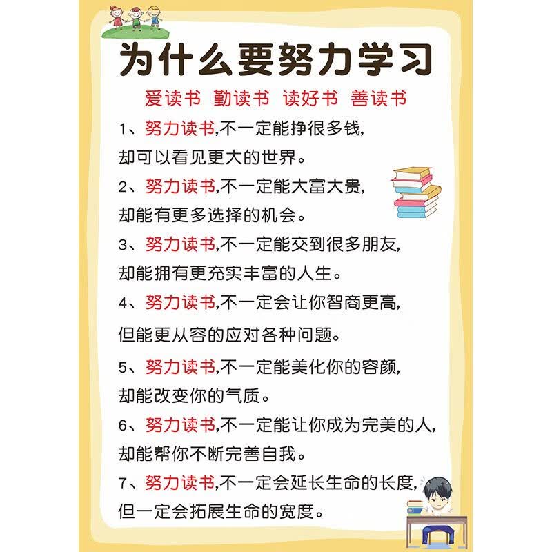 家训家规墙贴全套好孩子男孩女孩儿童小学生励志标语成长公约挂图 为什么要努力学习美状元 大