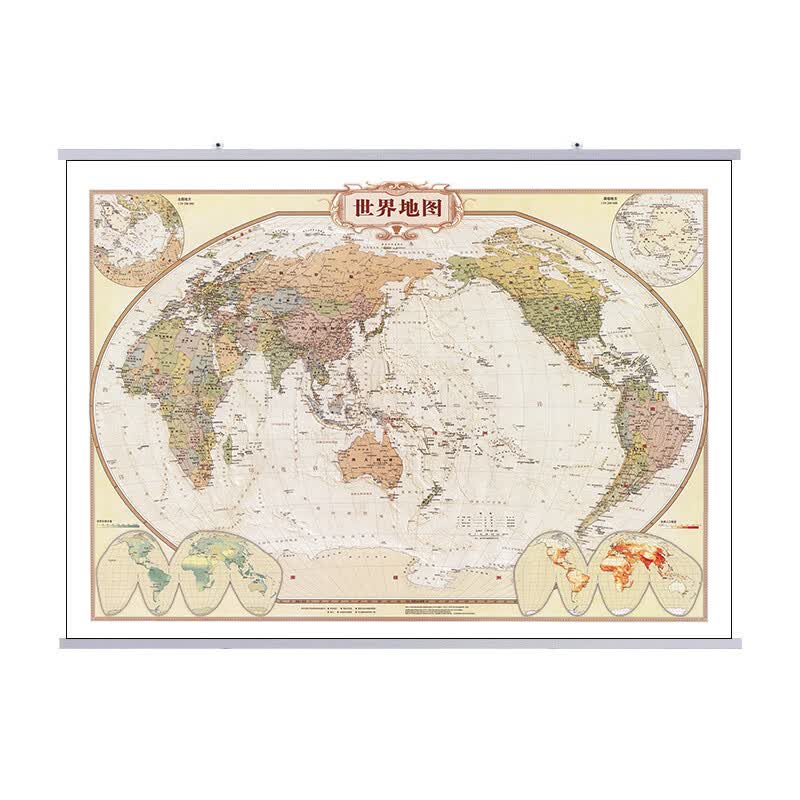 中国世界地图办公室装饰画复古挂图2023新版中英文会议室超大定制 复古世界地图 180*130厘米 单买画布 办公装饰画