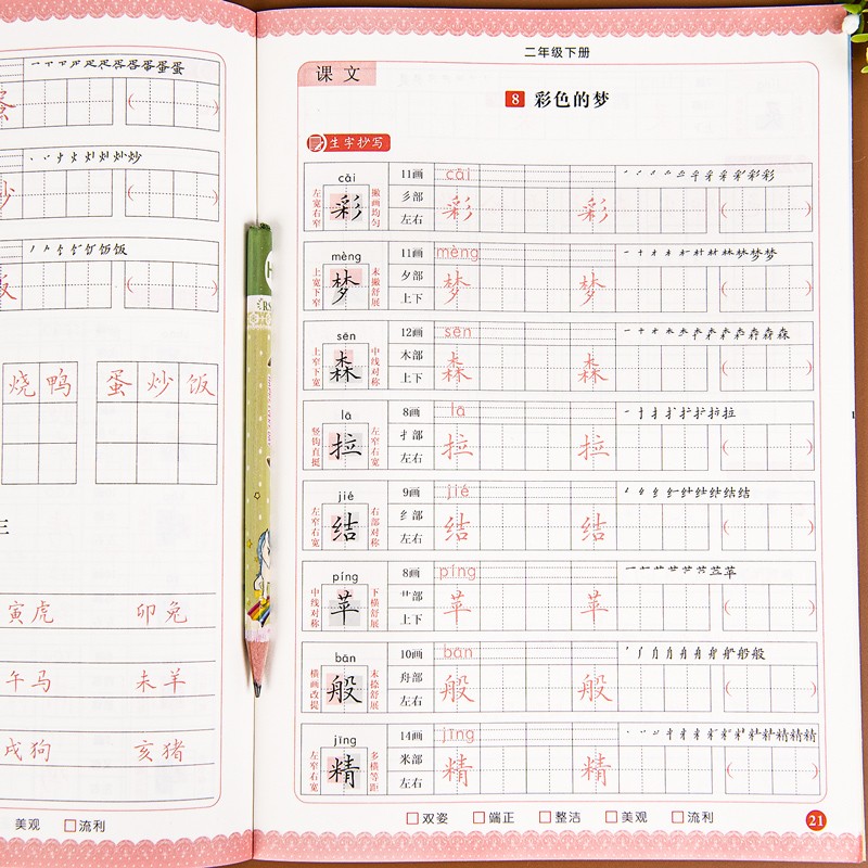 二年级下册字帖小学生语文人教版课本同步练字帖写字秘诀硬笔顺笔画练字纸描红楷书写本楷书专项训练正楷字帖 二年级下册