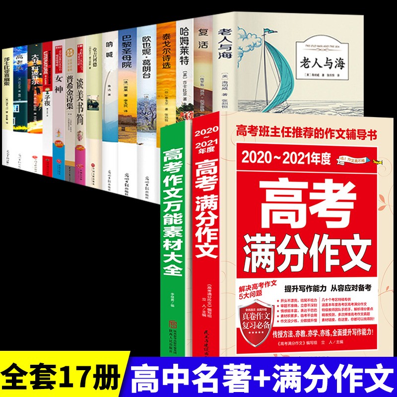 全套15册 高中课外阅读书籍必读书老人与海巴黎圣母院复活高老头红楼梦原著推荐适合高中生看的名著课外书新高一语文书目老师 【全17册】高中课外阅读书籍+高考作文