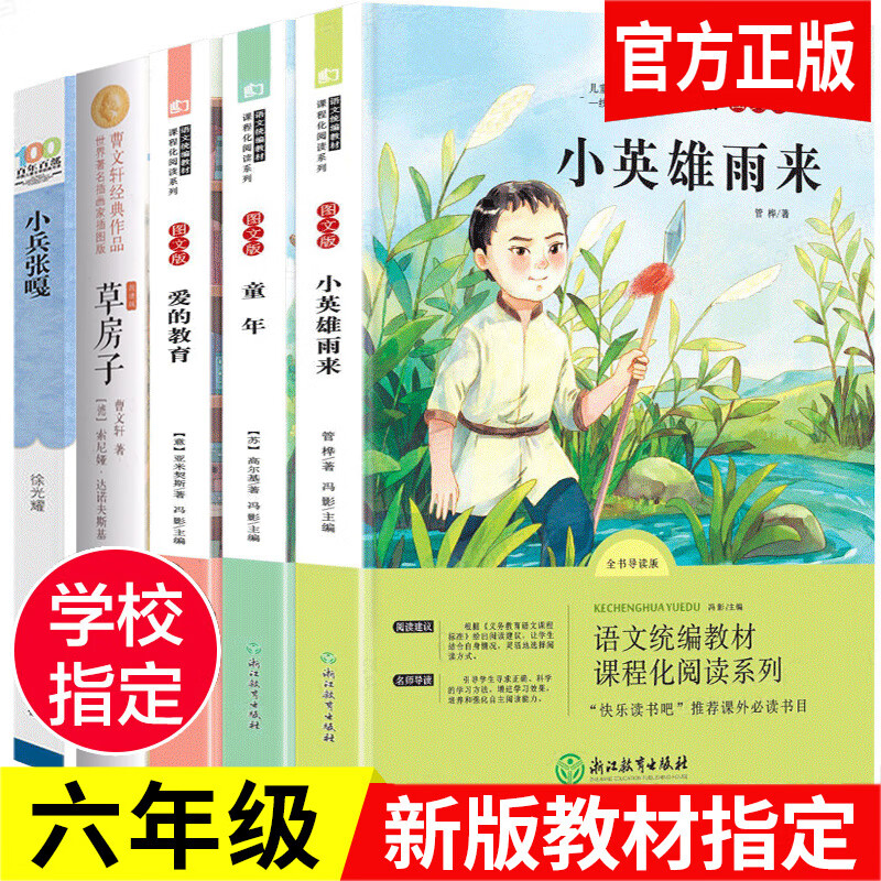 全套5册爱的教育原著小英雄雨来草房子曹文轩小兵张嘎 高尔基的童年六年级阅读三四五年级小学生课外书籍儿童文学