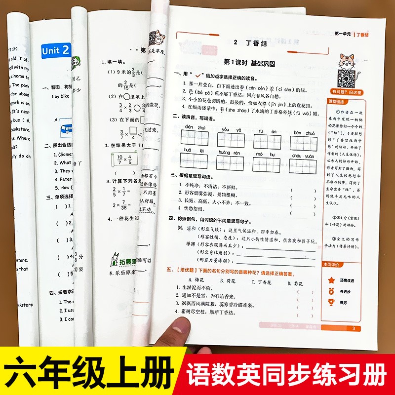 六年级上册语文数学英语同步练习册全套 人教版小学教材同步训练练习题一课一练6年级试卷测试卷强化练习题 六年级【上册】语文+数学+英语