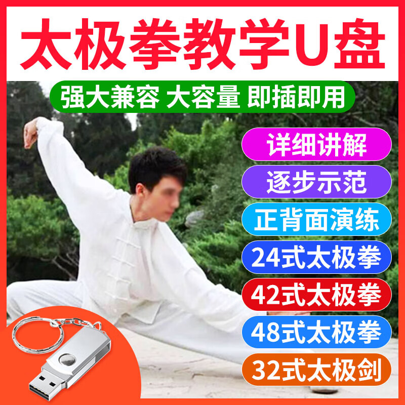 太极拳教学u盘24/42/48式初学入门32式太极剑教程高清视频优盘 红色
