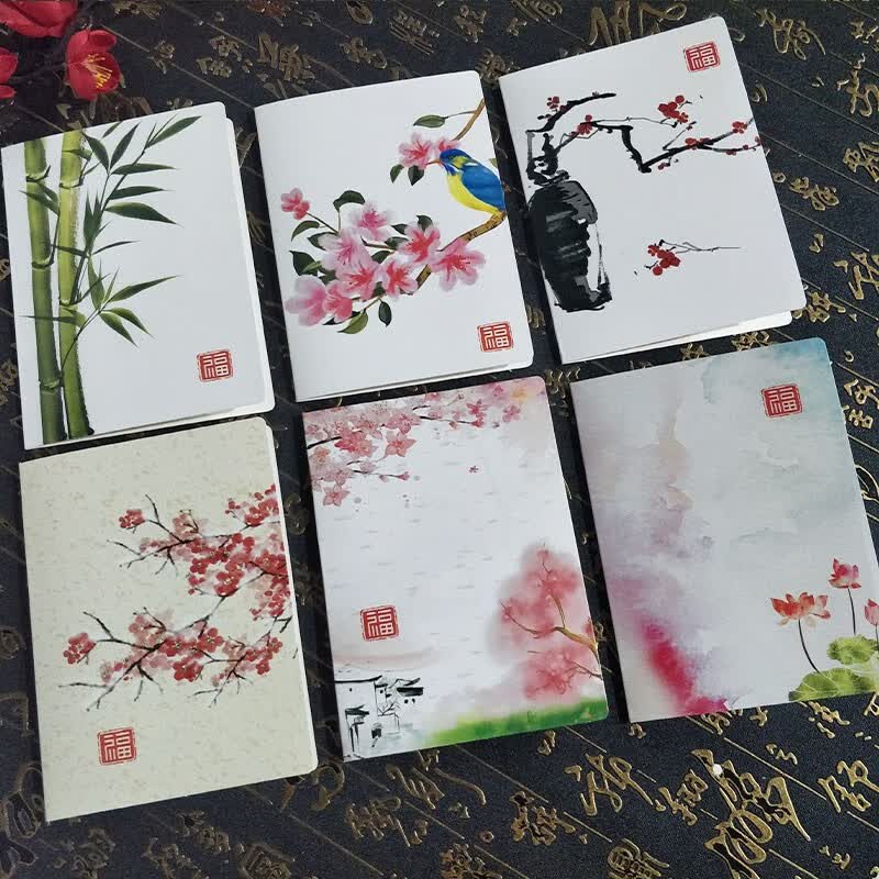 中国风贺卡大号尺寸复古风简约空白对折手绘diy新年生日祝福卡片 中国风贺卡大号单卡混搭100张