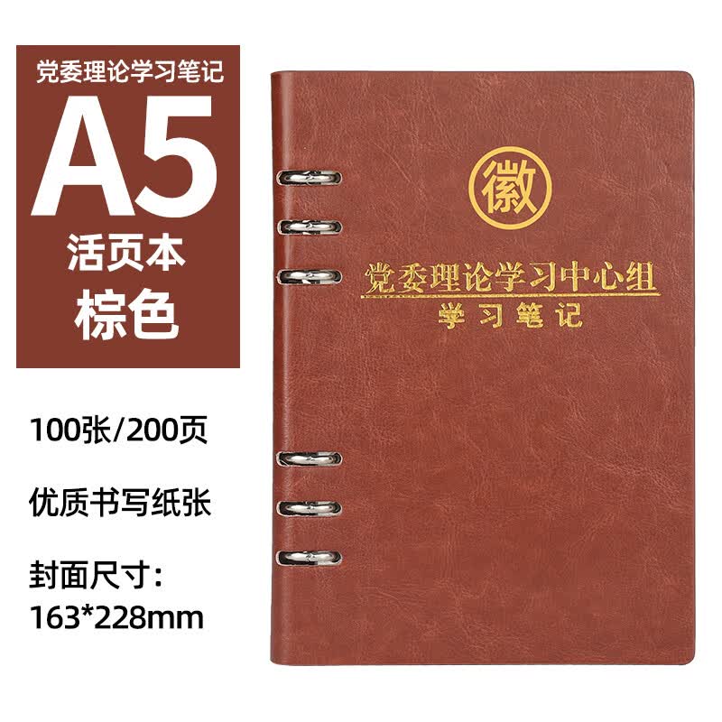 党委党组理论学习中心组学习笔记本16KB5烫金三会一课记录本定制LOGO教育工作手册2022年党员活 活页-A5-棕色党委理论中心组