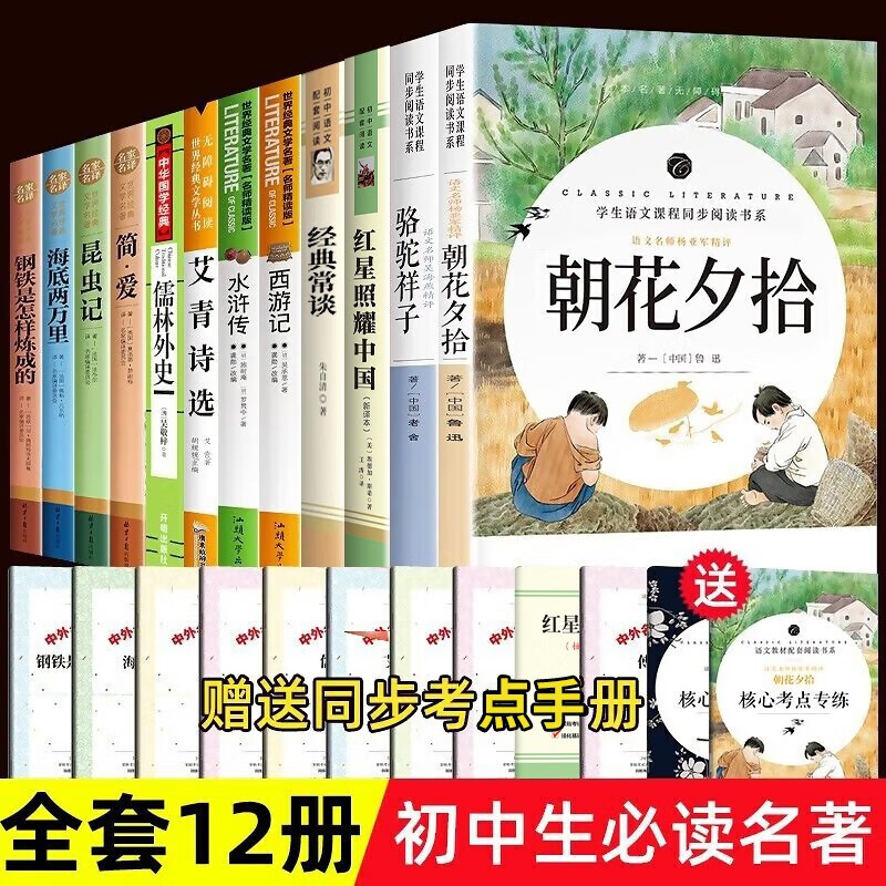 初中生必读名著课外书十二本12册七年级读朝花夕拾西游记红星照耀中国七八到九年级初中生课外阅读书初一初二初三初中读名著十二册初中生读名著中学生读十二本中考骆驼祥子海底两万里名著经典初中经典常谈