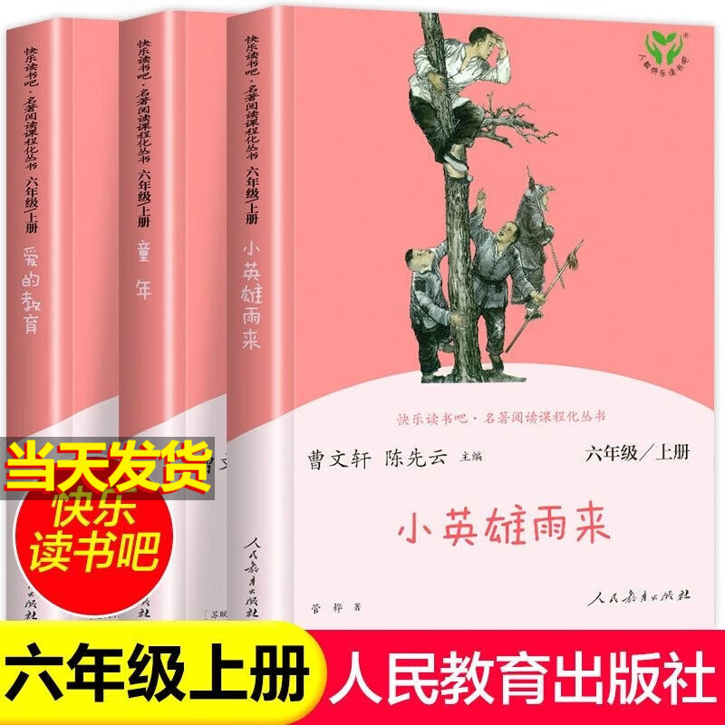 【当天发】人教版快乐读书吧 人民教育出版社 六年级上册 小英雄雨来+爱的教育+童年【全套3本】