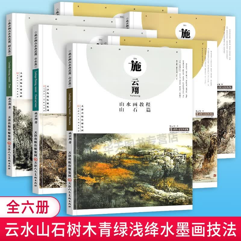 施云翔山水画教程【全6册】云水+山石+树木 施云翔山水画范图水墨篇+浅绛篇+彩墨篇 写生绘画步骤详解