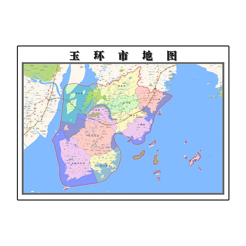 玉环市地图1.1米浙江省台州市新版高清贴画客厅沙发背景墙装饰画 覆膜