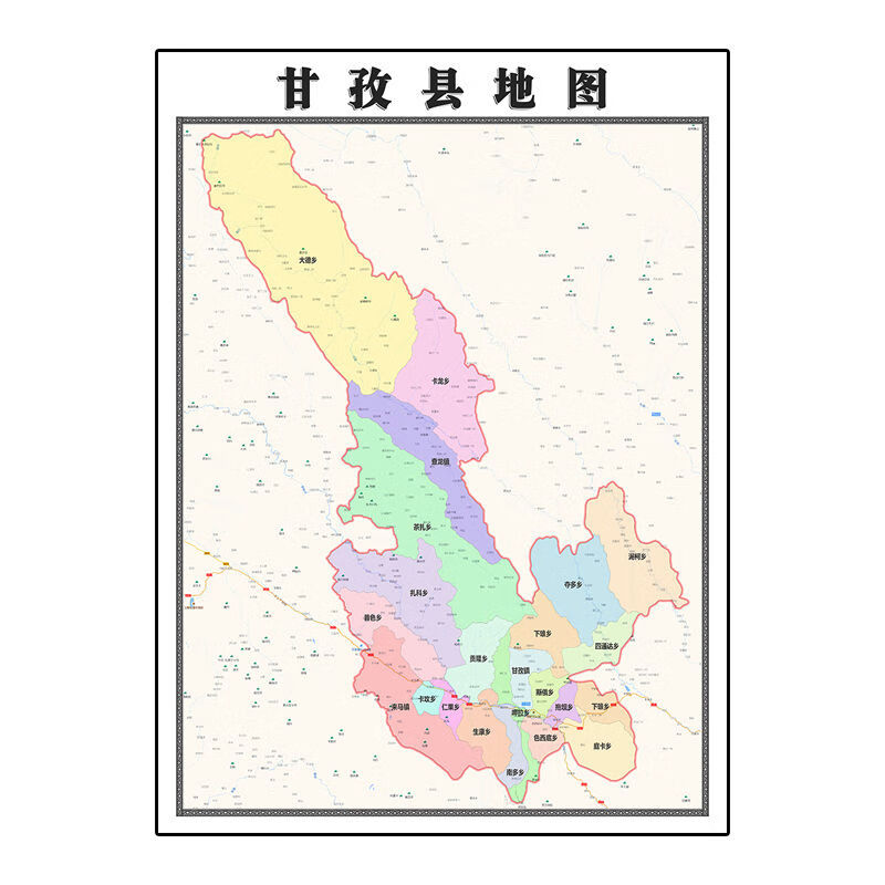 甘孜县地图1.1米四川省甘孜藏族自治州高清新版无痕办公室装饰画 不覆膜