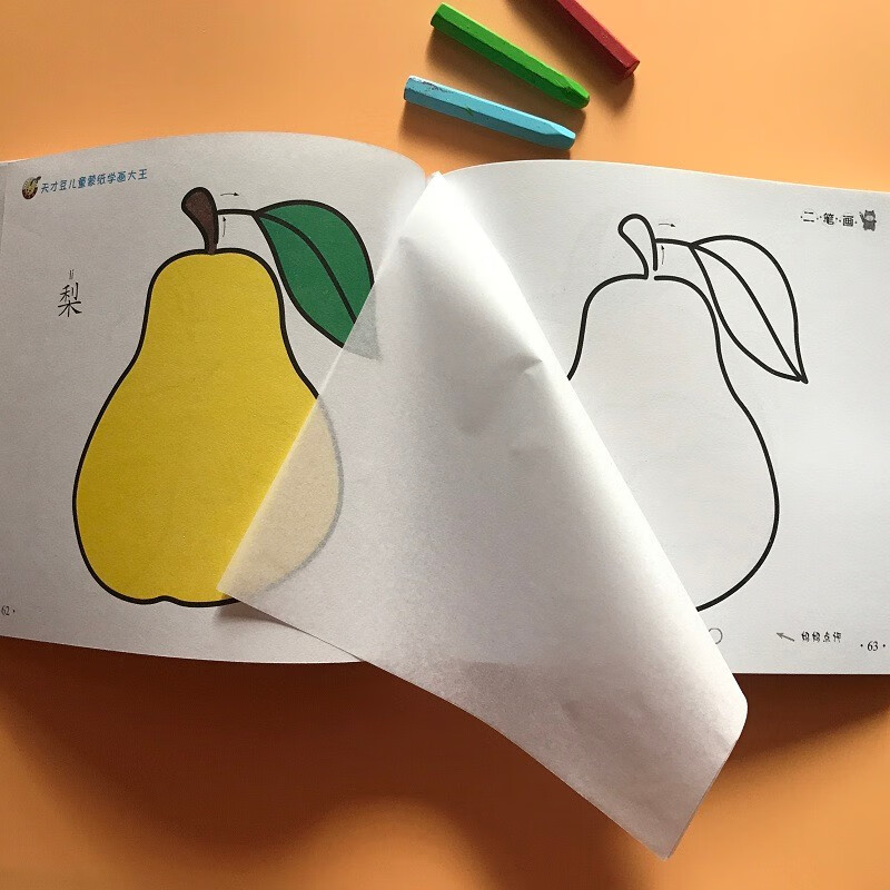 3-6岁学画入门儿童画画书涂色本蒙纸简笔画3-6-9岁宝宝涂鸦填色学画画0-3岁零基础学画儿童绘画册 水果蔬菜送12色油画棒