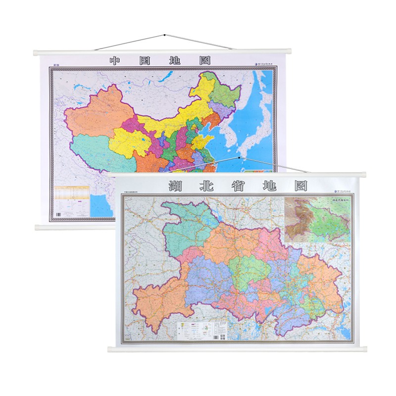 2023新版中国地图挂图+分省地图 高清防水加厚 约1.4米*1米 旅游/行政 办公地图挂图 中国地图+湖北（挂图）